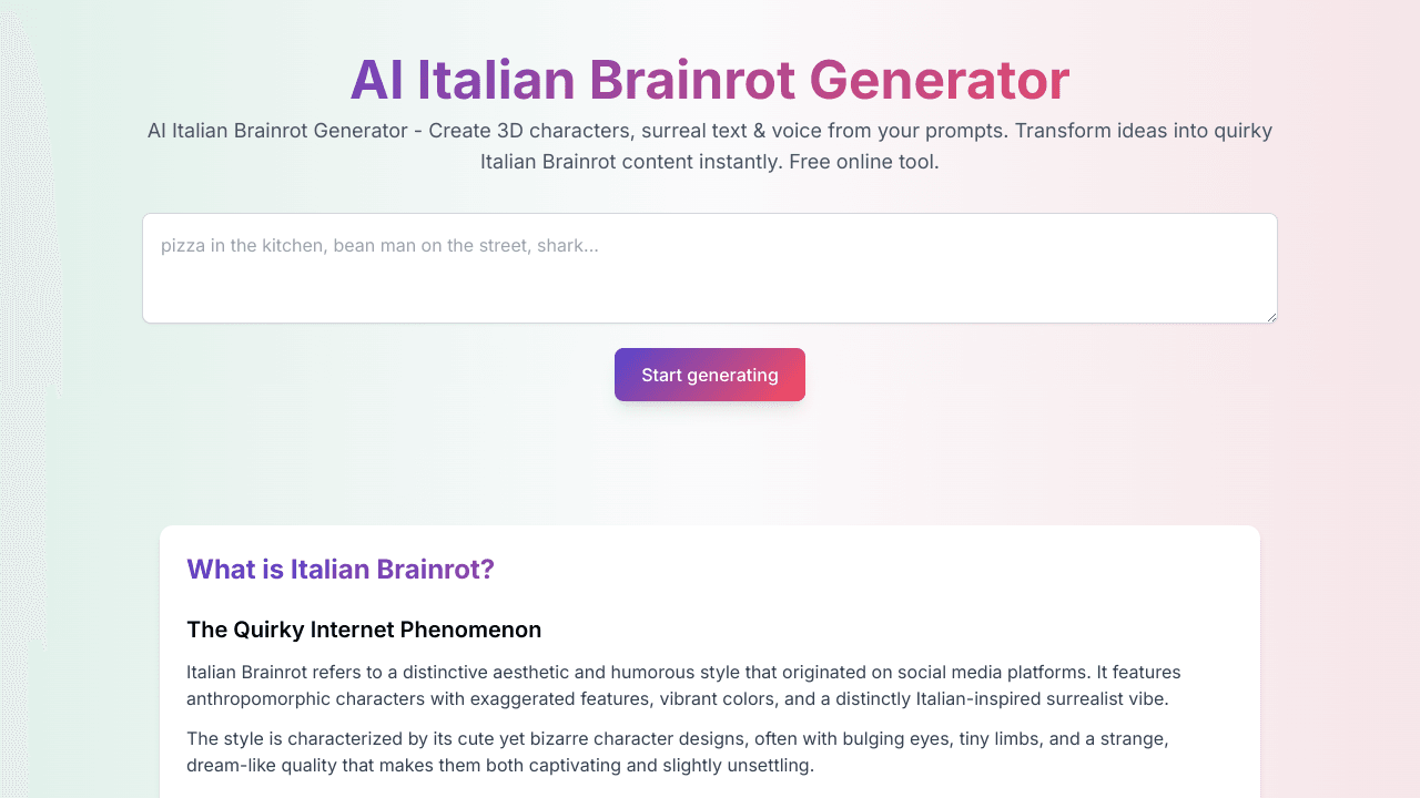 AI Italian Brainrot Generator | Techbasedirectory.com